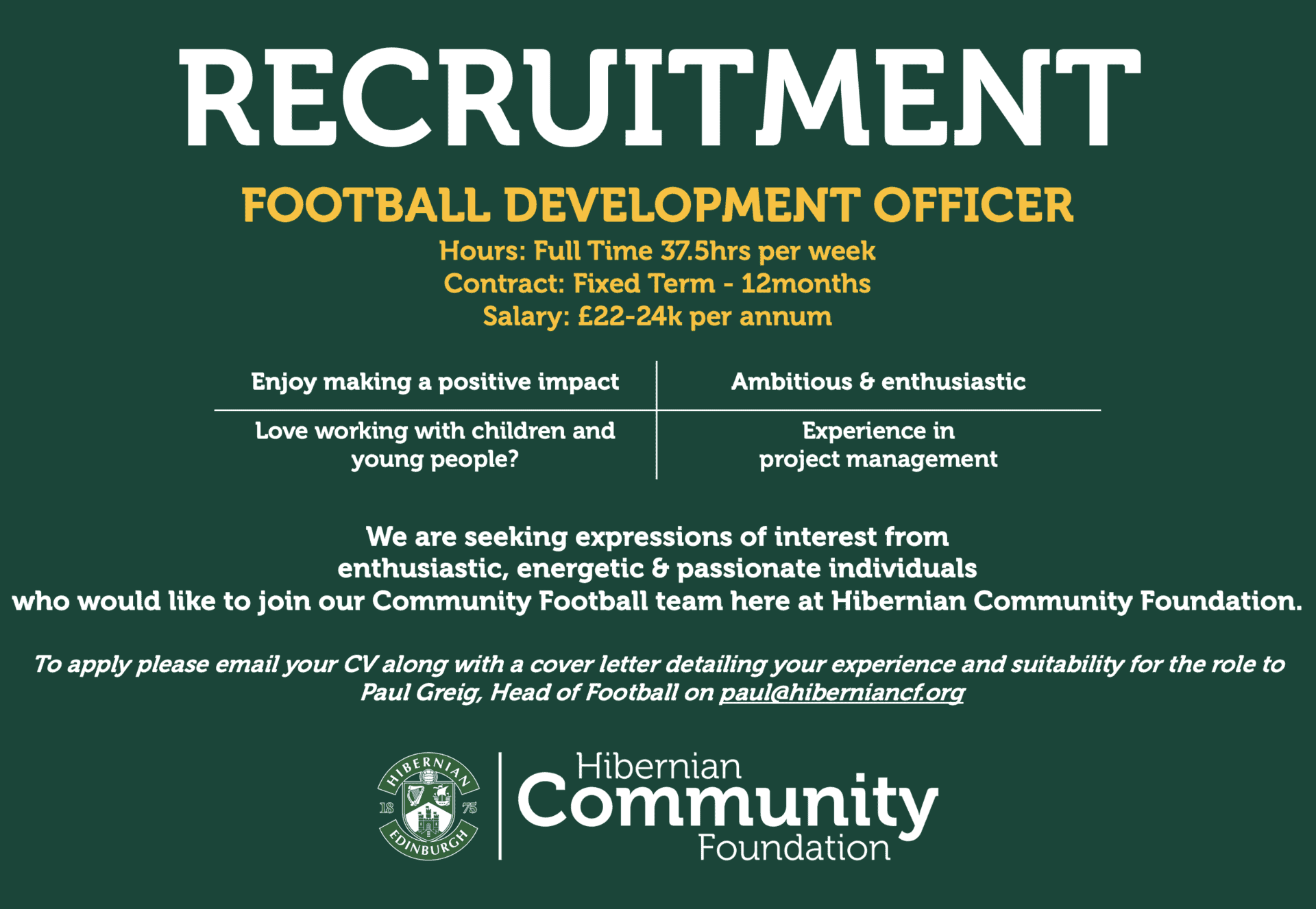 Recruitment: Football Development Officer - Hibernian Community Foundation